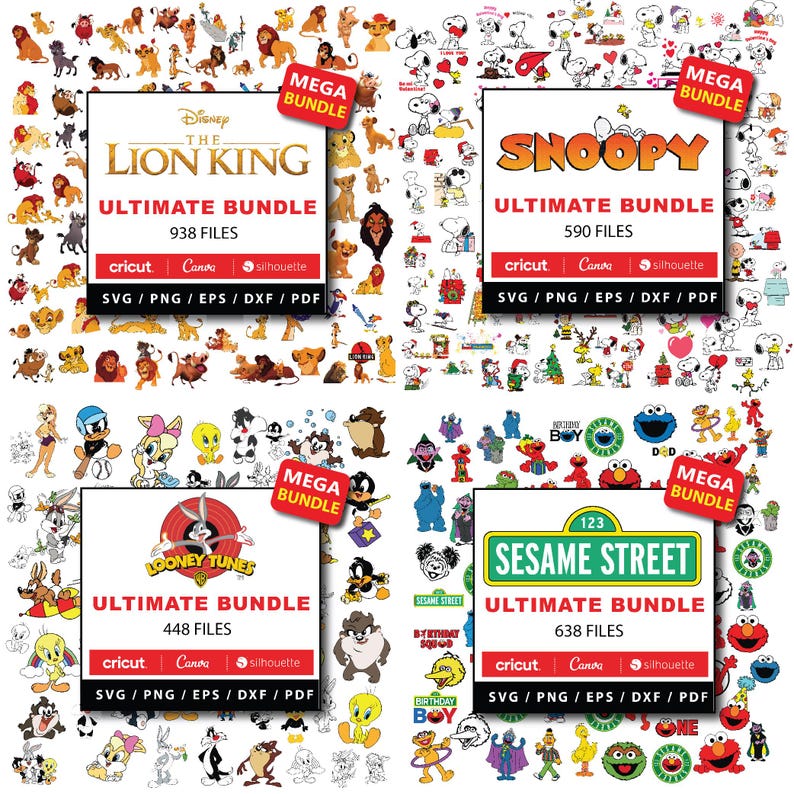 200,000 Mega Cartoon Characters SVG Bundle Layered Svgs for Cricut, PNG ...