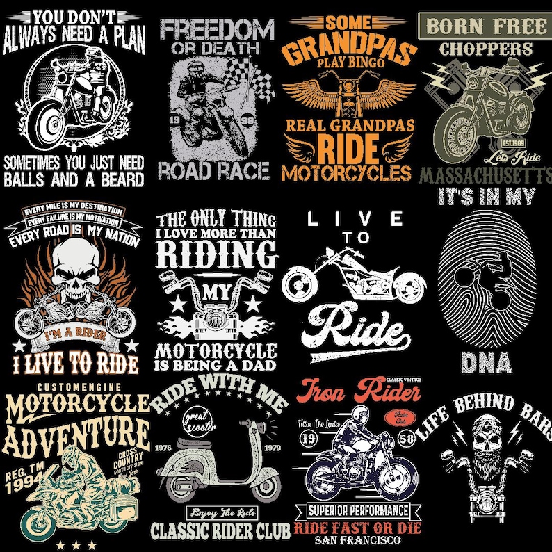 Motorcycle PNG Bundle | Biker T-shirt Designs (digital Download) - Etsy