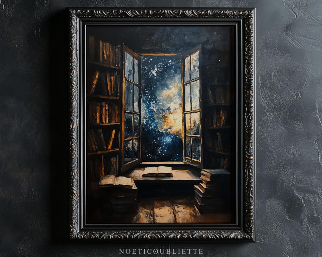 Scholar's View - Dark Academia Wall Art Print - Cosmic Surrealism ...