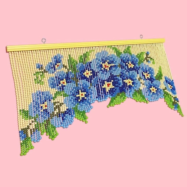 Blue Floral Beaded Valance, Flower Beaded Door Curtain, Boho Beaded ...