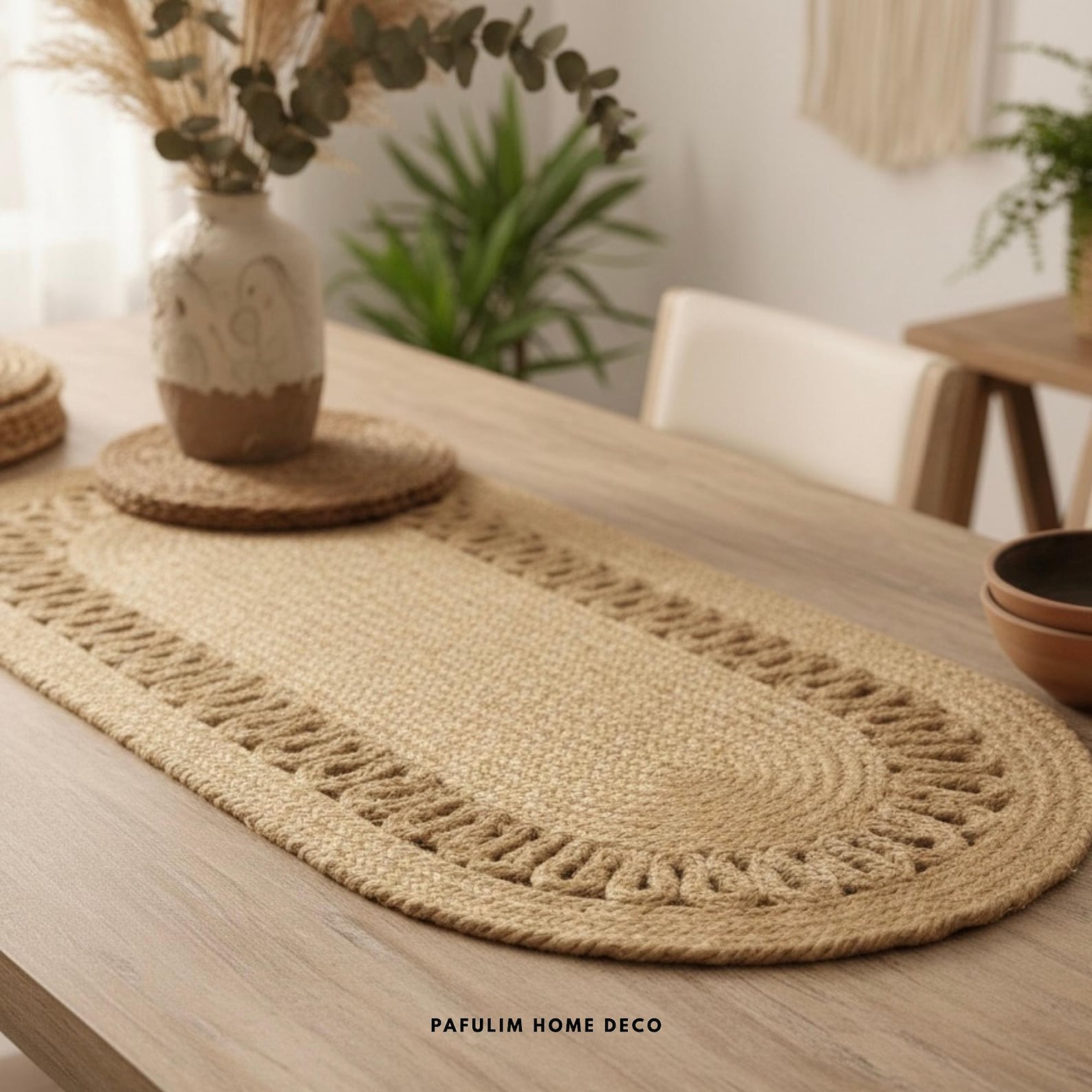 Rope Jute Table Runner, Boho Farmhouse Dining Mat, 12x28