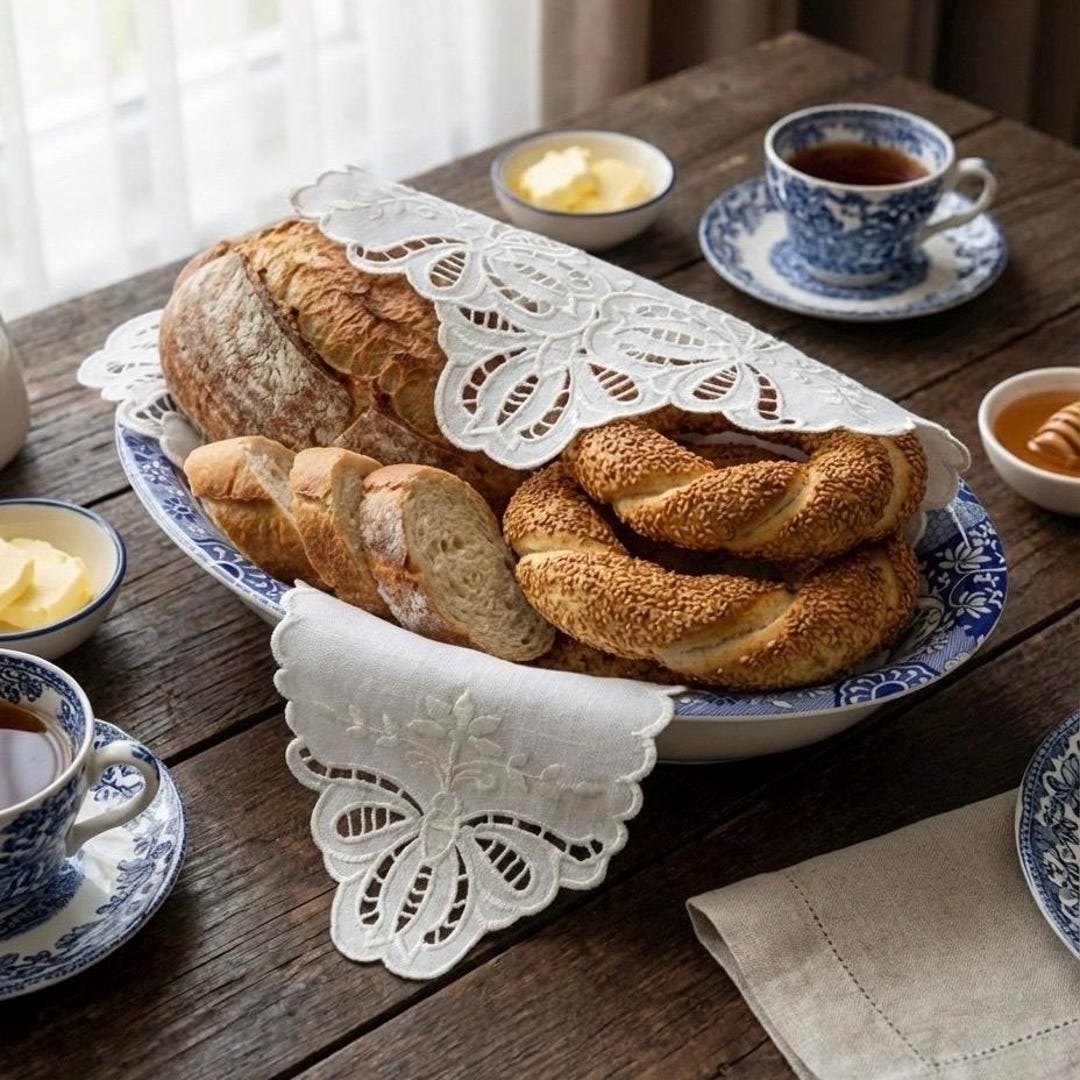 Battenburg Lace Bread Basket Liner – Butterfly Cutwork, Cotton Blend ...