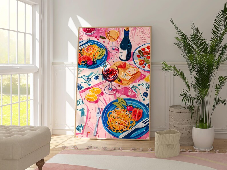 Spaghetti Art Digital Print, Italian Food Poster, Bright Colourful ...