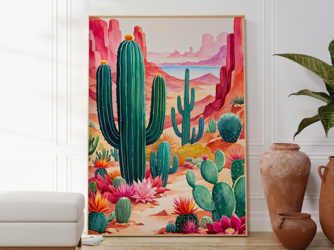 Cactus Poster, Desert Cacti Print, Mexican Wall Art Decor, Colourful ...