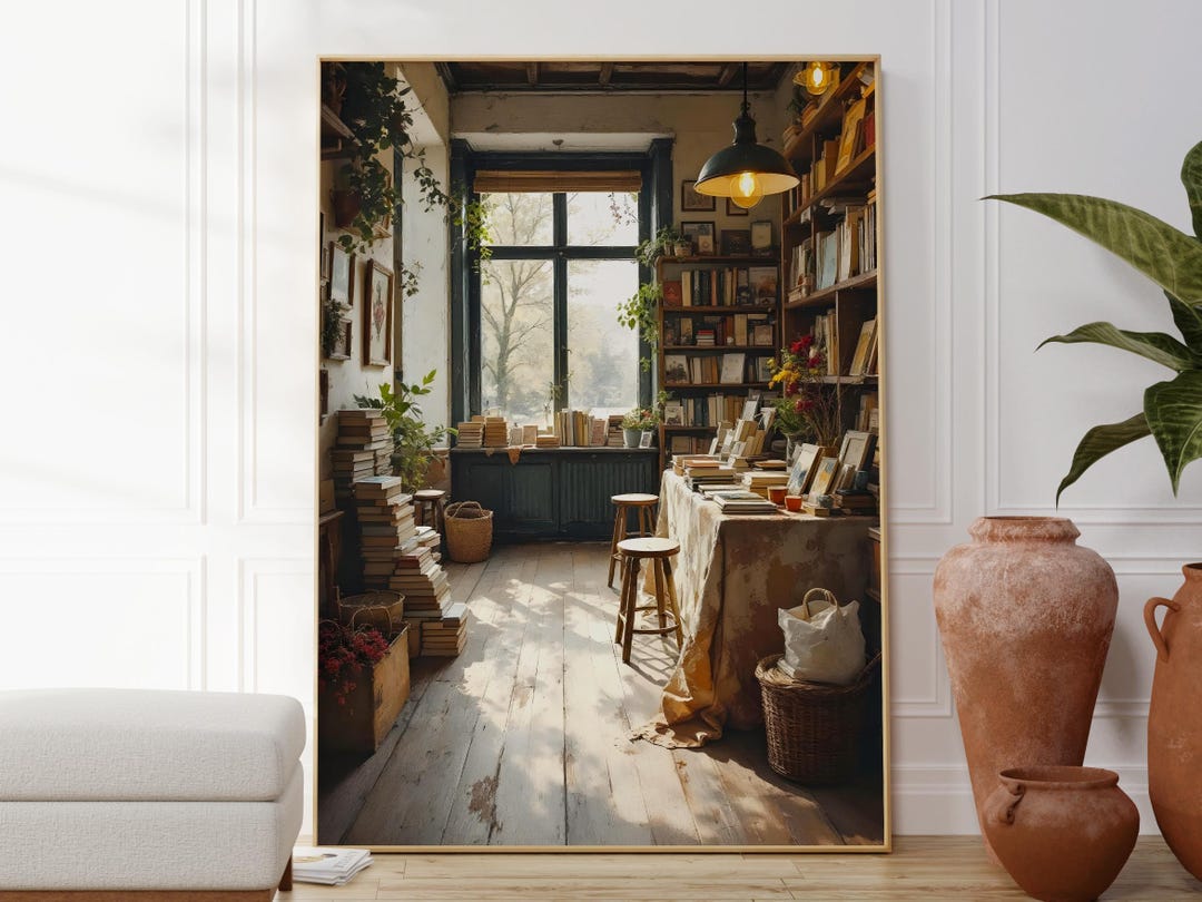 Rustic Bookstore Digital Poster, for Home Libraries, Cozy Corners, Book ...