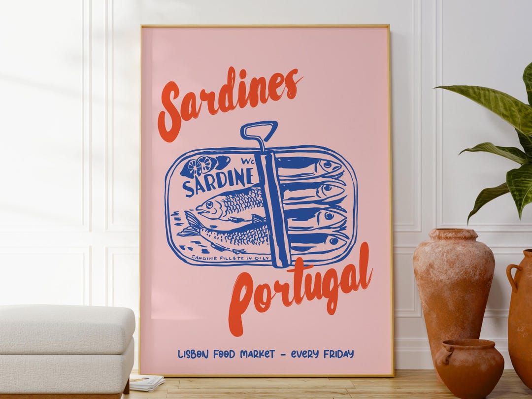 Printable Sardines Poster, Fun Kitchen Art, Hand Drawn Food ...
