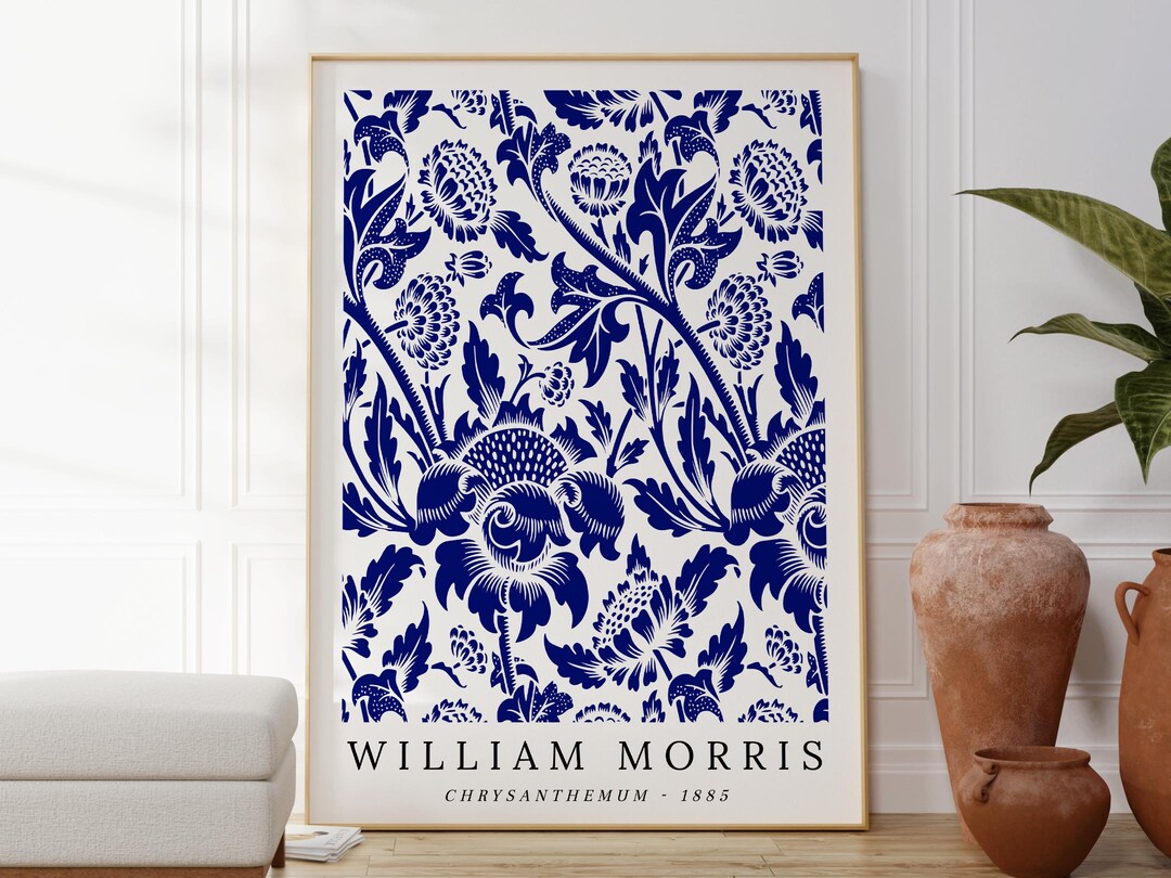 William Morris Natural Blue Wall Art Decor, Floral Pattern Design Print ...