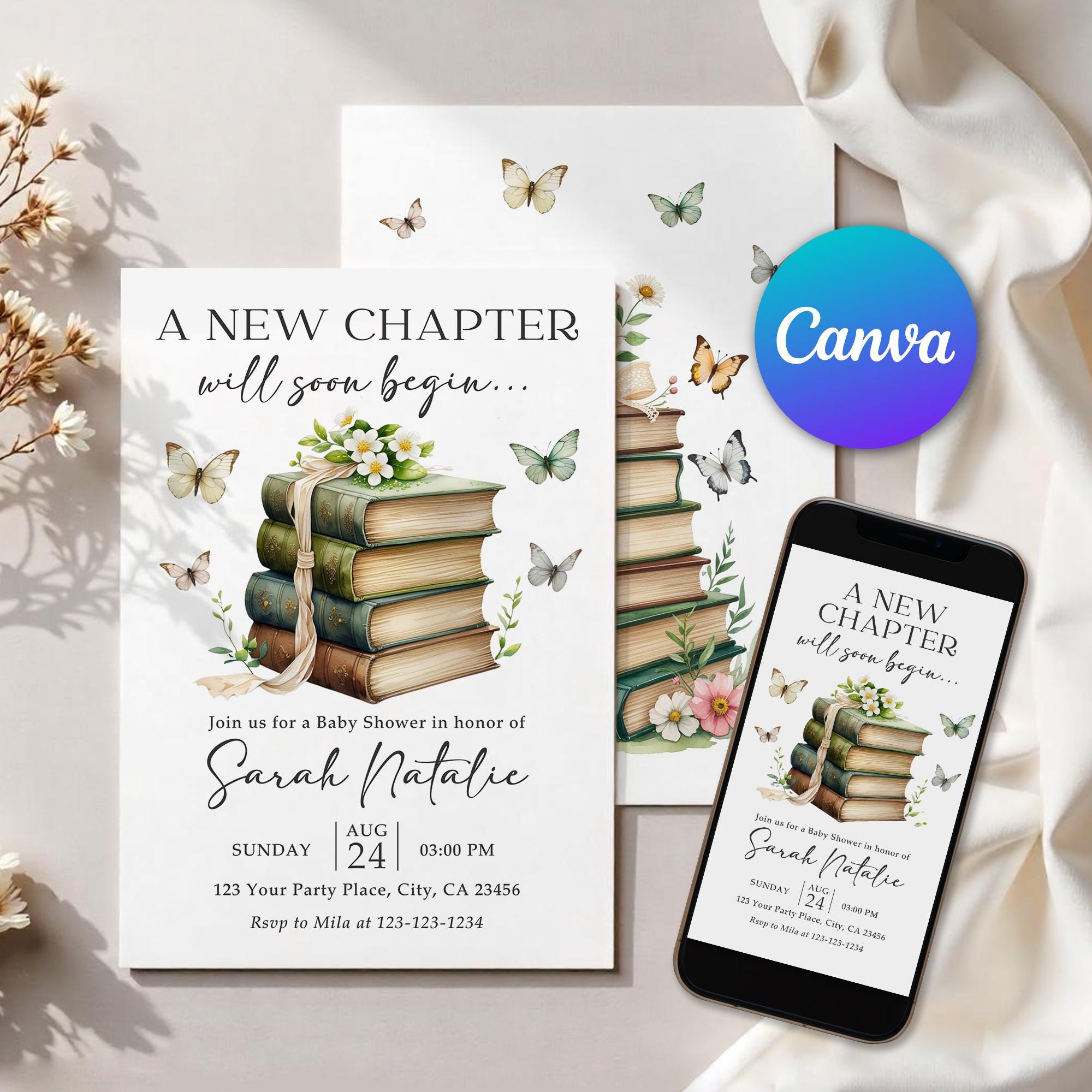 Editable A New Chapter Begins Baby Shower Invitation Bundle, Gender Neutral Storybook Baby ...