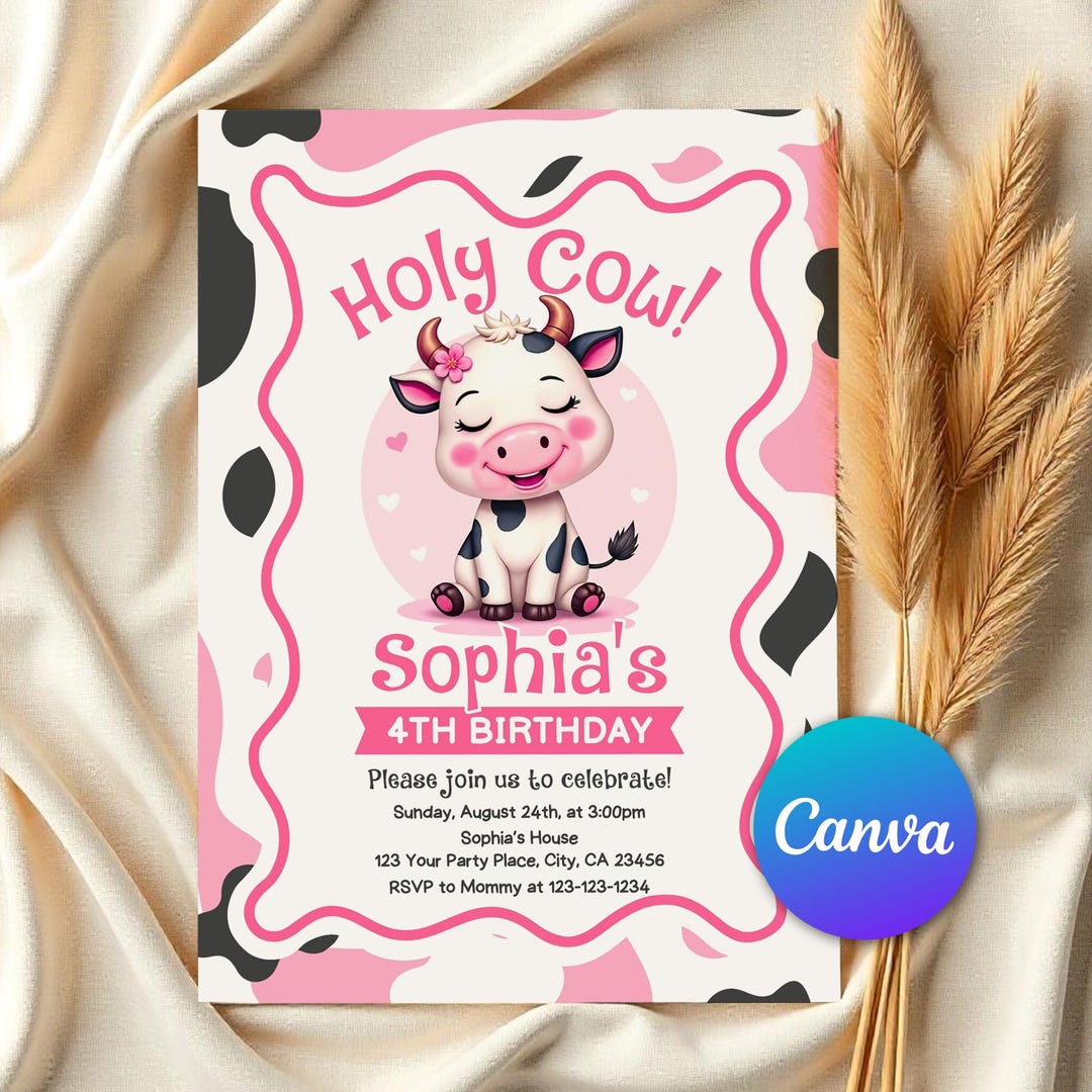 Editable Holy Cow Birthday Invitation, Holy Cow Im One Holy Cow ...