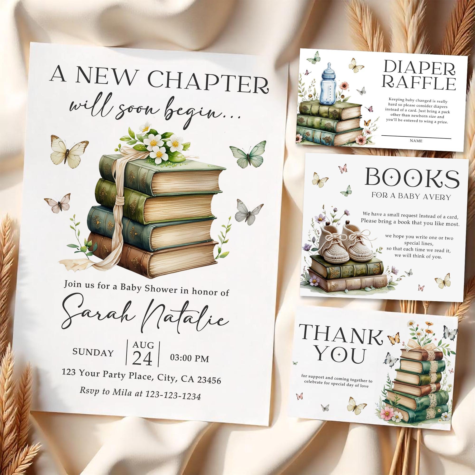 Editable A New Chapter Begins Baby Shower Invitation Bundle, Gender Neutral Storybook Baby ...