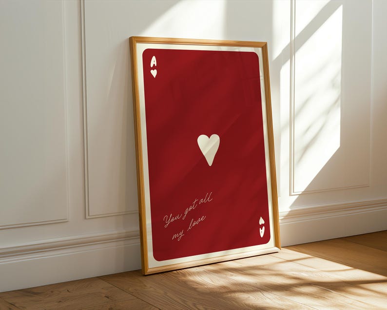 Romantic Love Wall Art – Ace of Hearts Digital Print – Modern ...