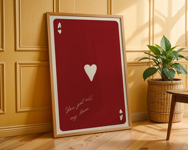 Romantic Love Wall Art – Ace of Hearts Digital Print – Modern ...