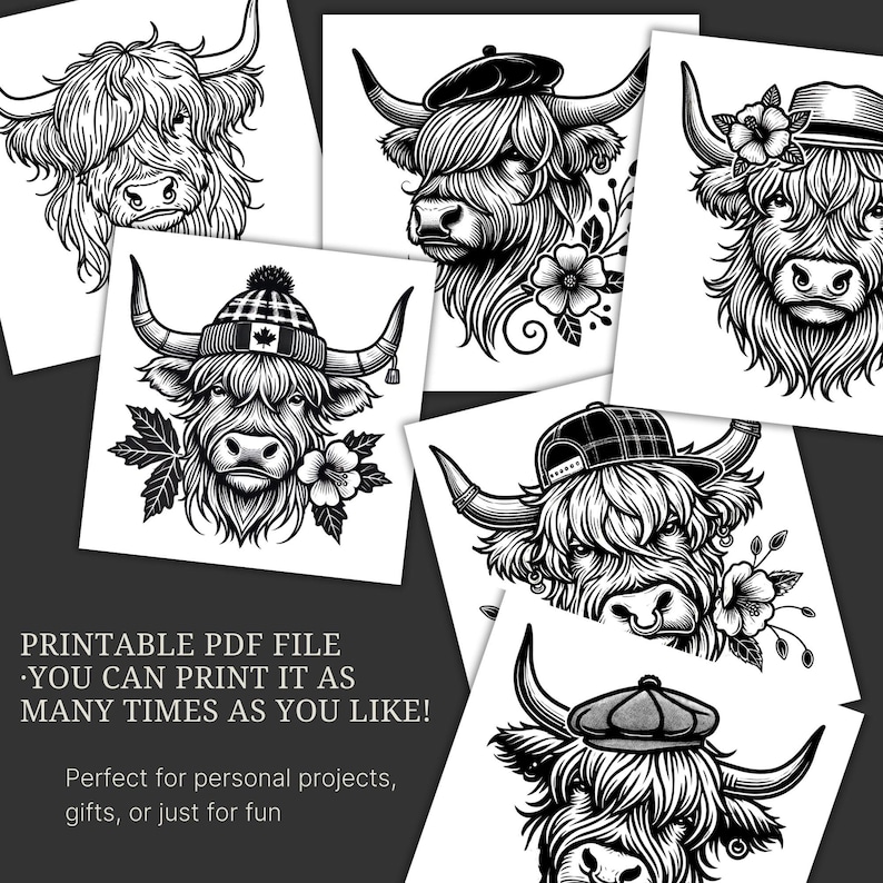 Boho Highland Cow Coloring Pages | Western Longhorn Printable Art | 6 ...