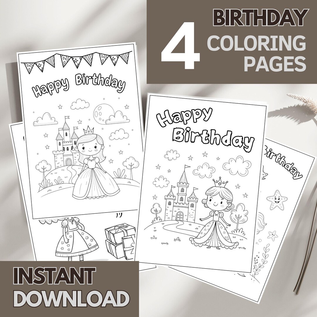 Birthday Coloring Page for Kids , Birthday Party Coloring Sheet , Set ...