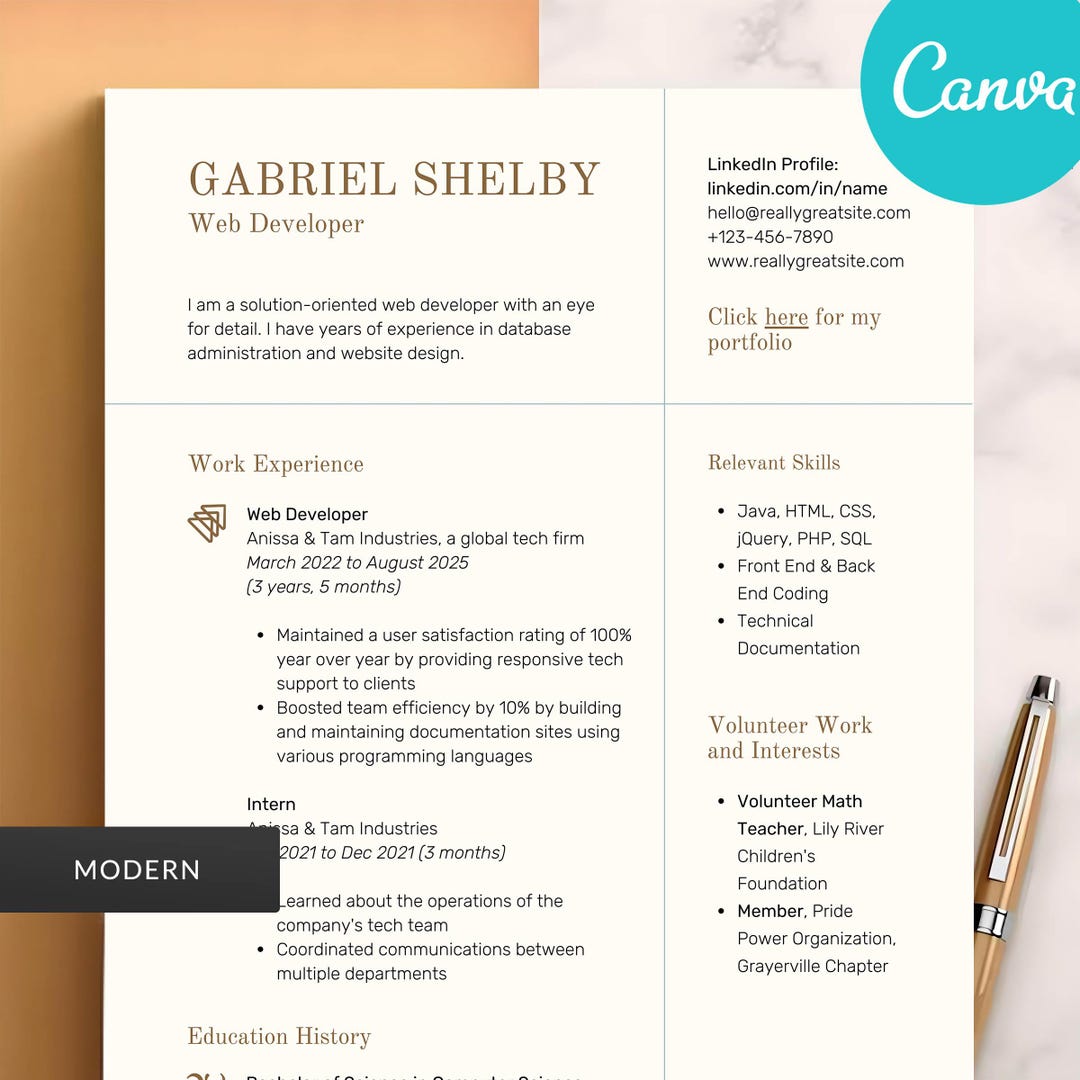 CV Template, Canva Editable Resume Templates, Digital Download Digital ...
