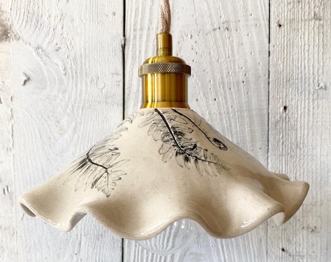 Handmade Ceramic Pendant Light With Fern Imprint, a 10" Farmhouse Style ...