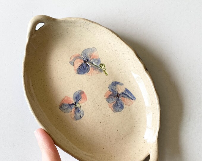 Small Ceramic Tray or Dish With Hydrangea Imprint for the Farmhouse ...