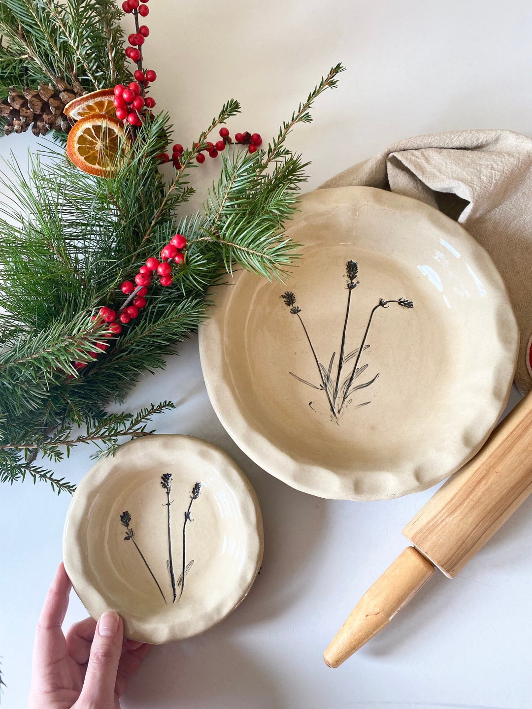 Decorative Stoneware Pie Plate Set With Lavender Imprint for the ...