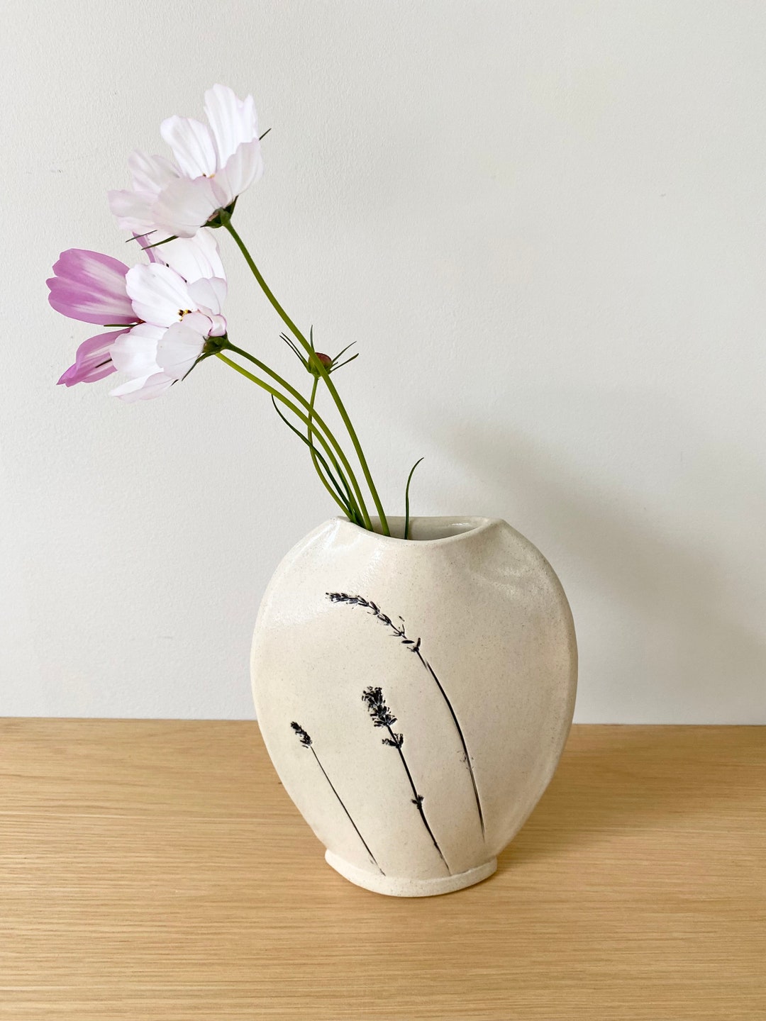 Modern Ceramic Flower Vase With Lavender Imprint in White, a Unique ...