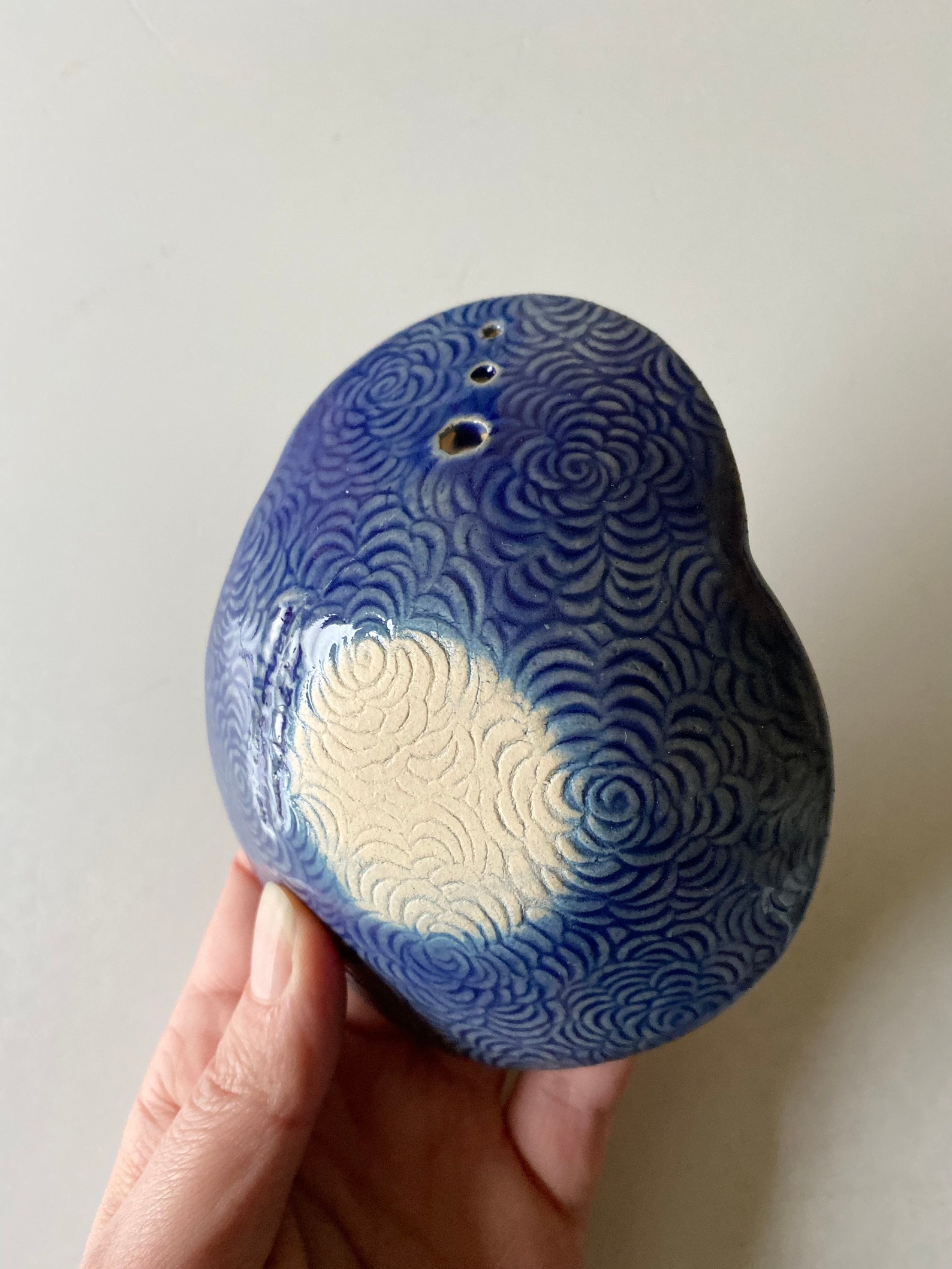 Stoneware Ceramic Herb Stripper Bowl With Lavender Imprint, a Small ...