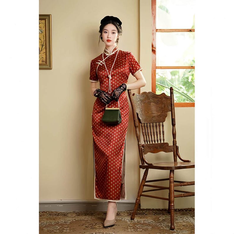 Vintage Polka Dot Qipao, French Style Cheongsam Dress, 1930s Chinese ...
