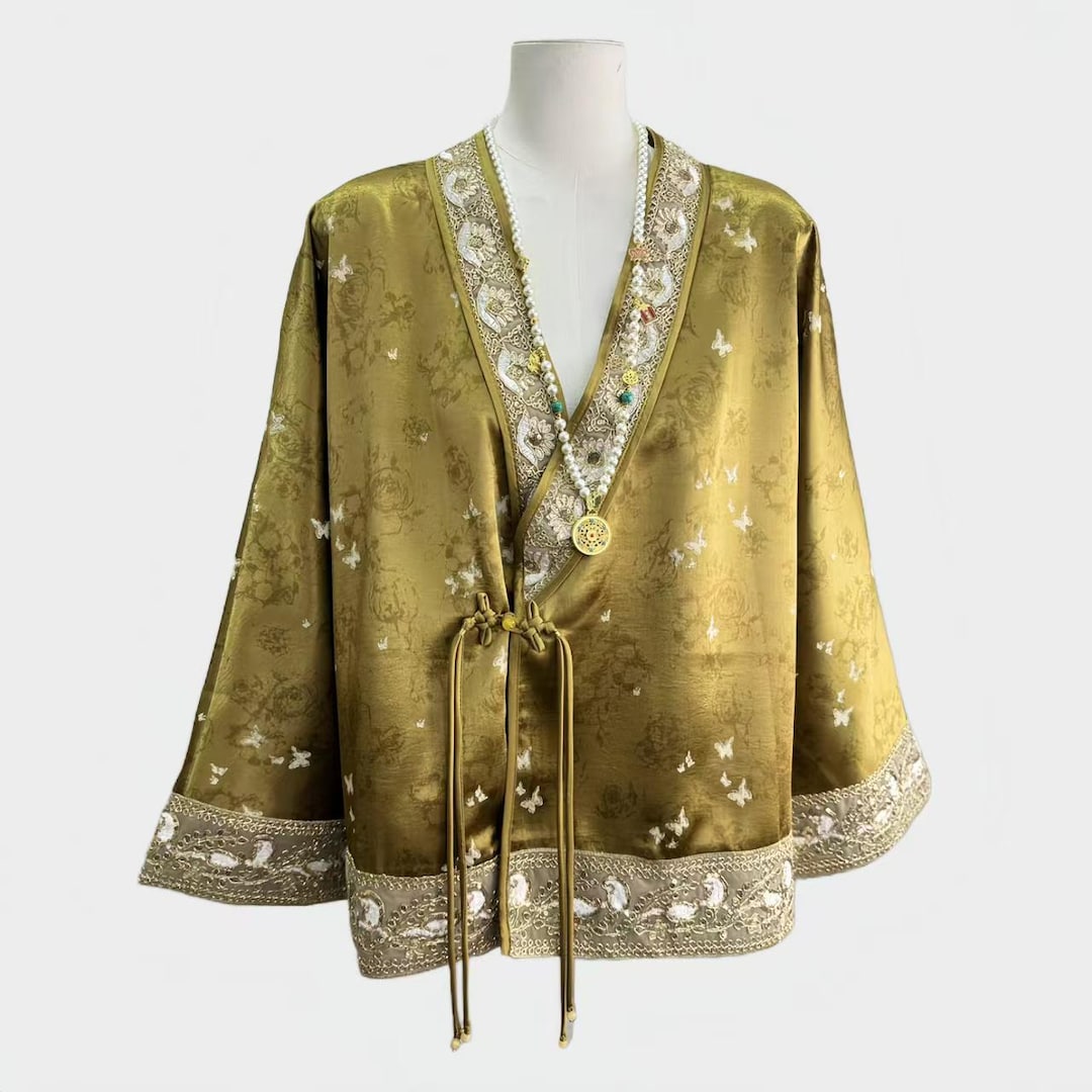 Gold Tang Jacket, Chinese Silk Coat, Luxury Oriental Top, Brocade Hanfu ...