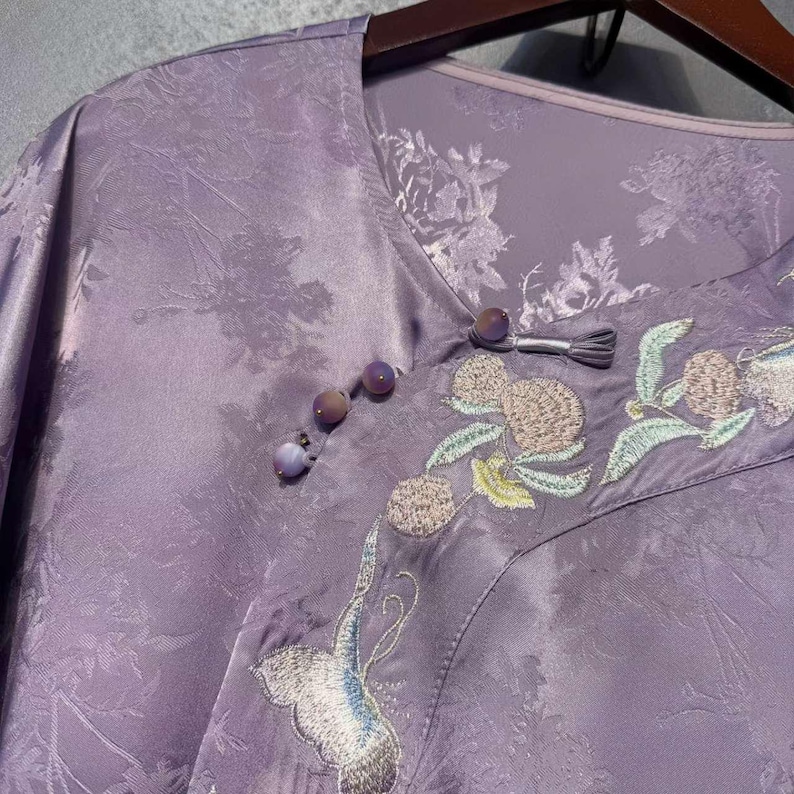 Silk Chinese Jacket, Purple Tang Suit, Vintage Oriental Top, Hanfu ...