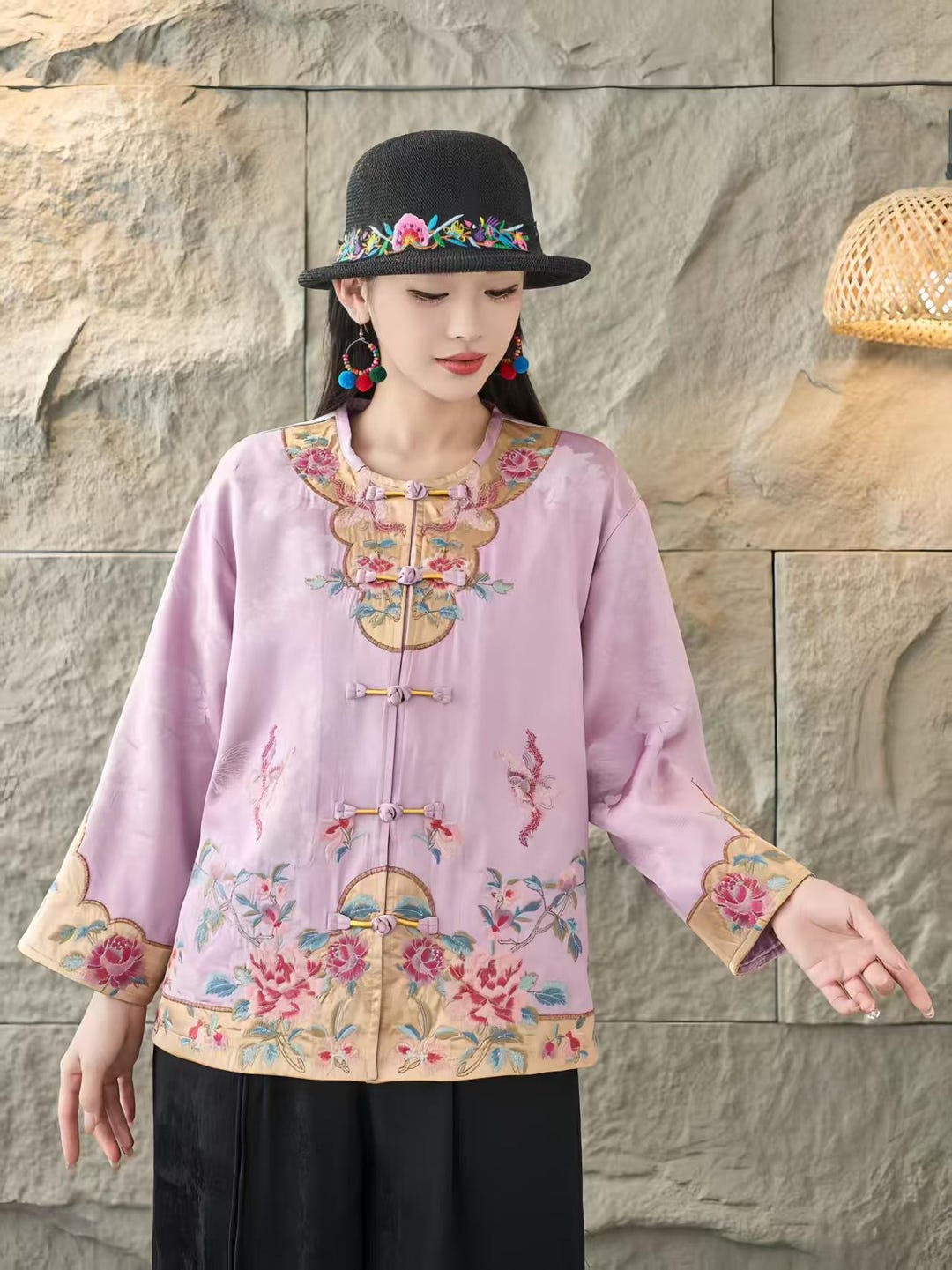 Vintage Chinese Embroidered Jacket, Oriental Satin Ethnic Coat ...