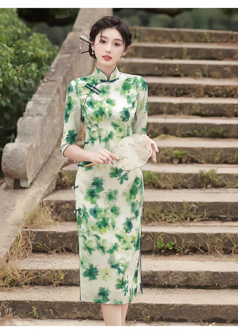 Green Cheongsam Dress,qipao Gown, Vintage Chinese Dress, Wedding Tea ...