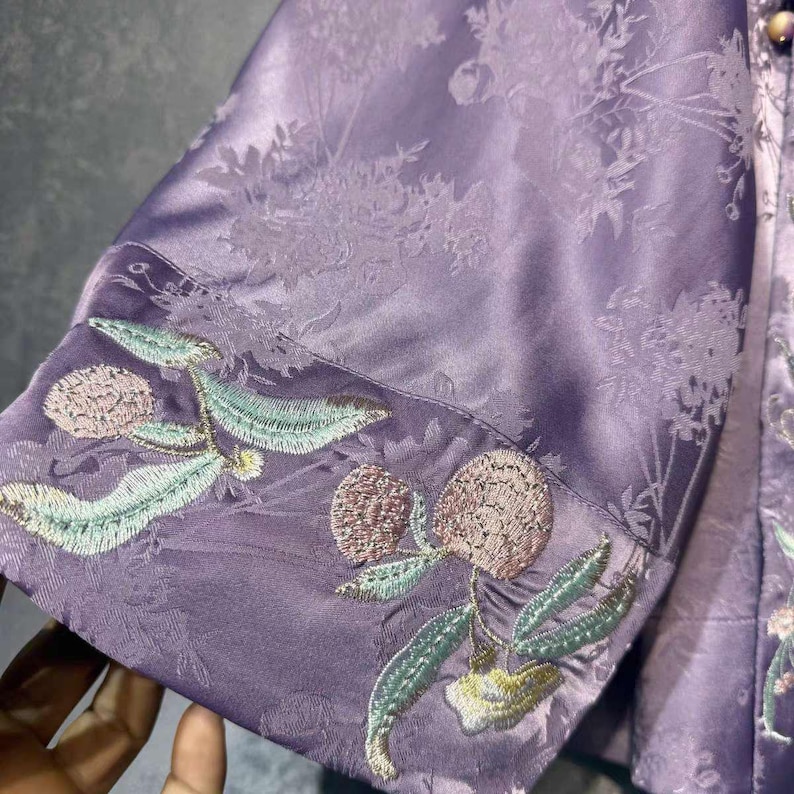 Silk Chinese Jacket, Purple Tang Suit, Vintage Oriental Top, Hanfu ...