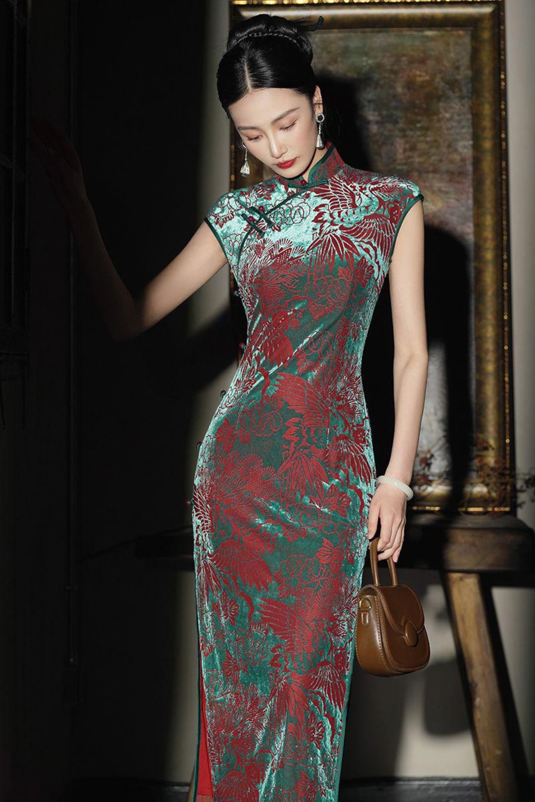 Elegant Velvet Cheongsam – Chinese Qipao Dress – Luxury Vintage High ...