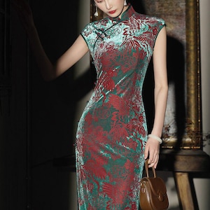 Elegant Velvet Cheongsam – Chinese Qipao Dress – Luxury Vintage High ...