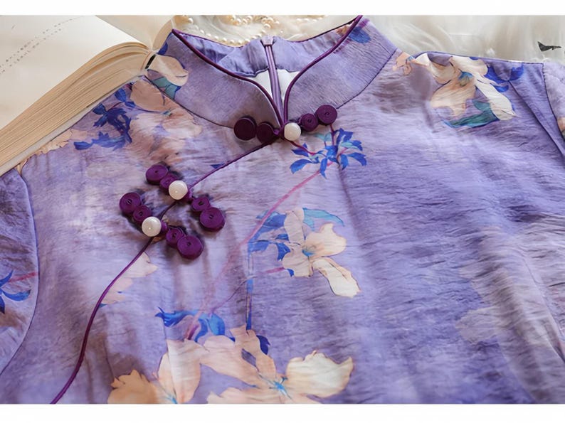 Lavender Silk Linen Qipao, Purple Orchid Cheongsam, Elegant Floral ...