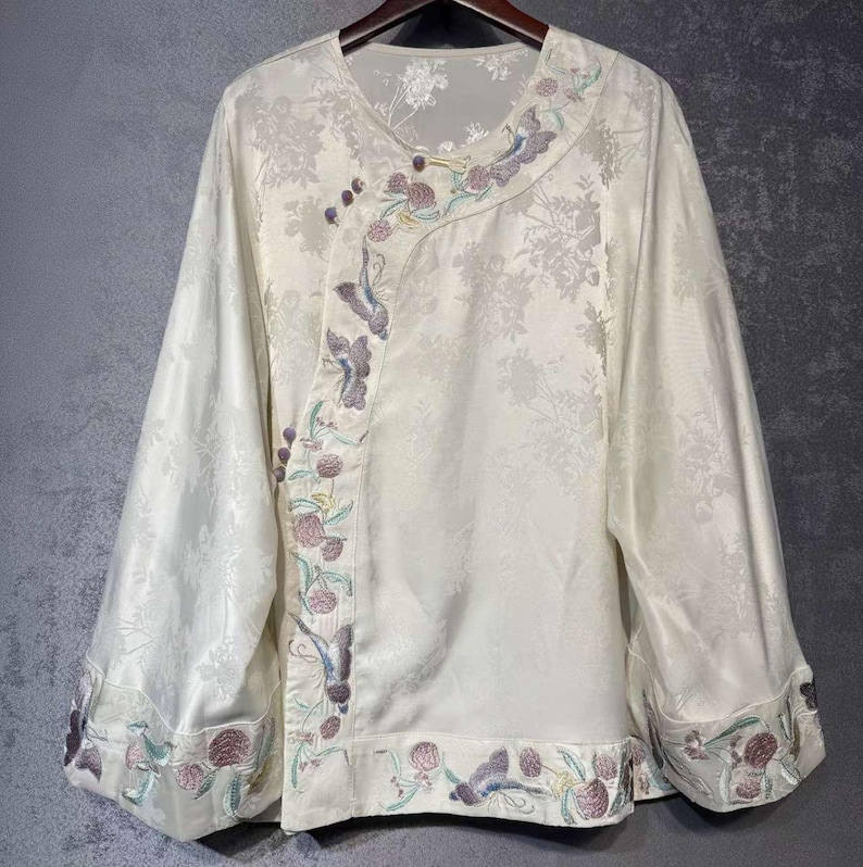 Silk Chinese Jacket, Purple Tang Suit, Vintage Oriental Top, Hanfu ...