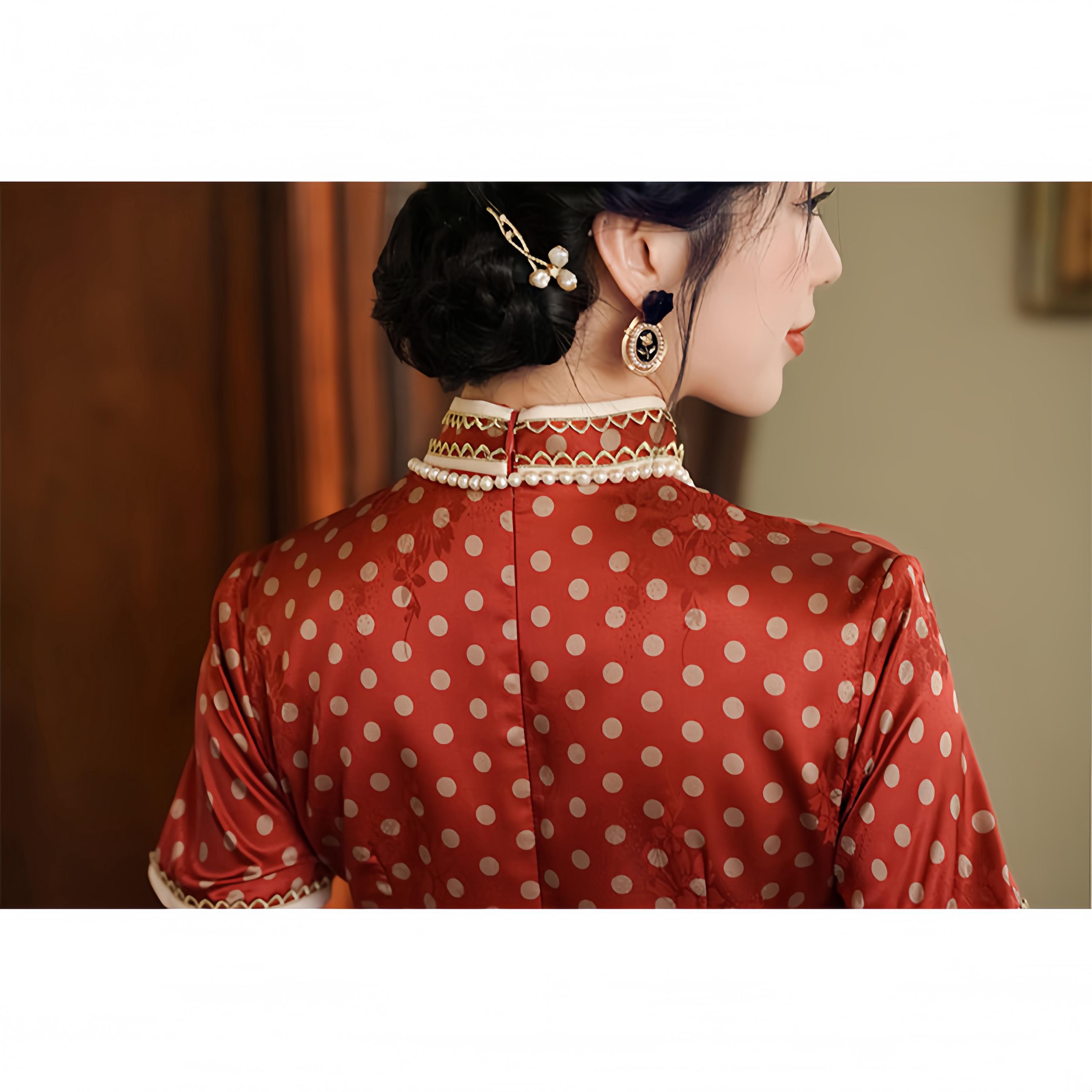Vintage Polka Dot Qipao, French Style Cheongsam Dress, 1930s Chinese ...