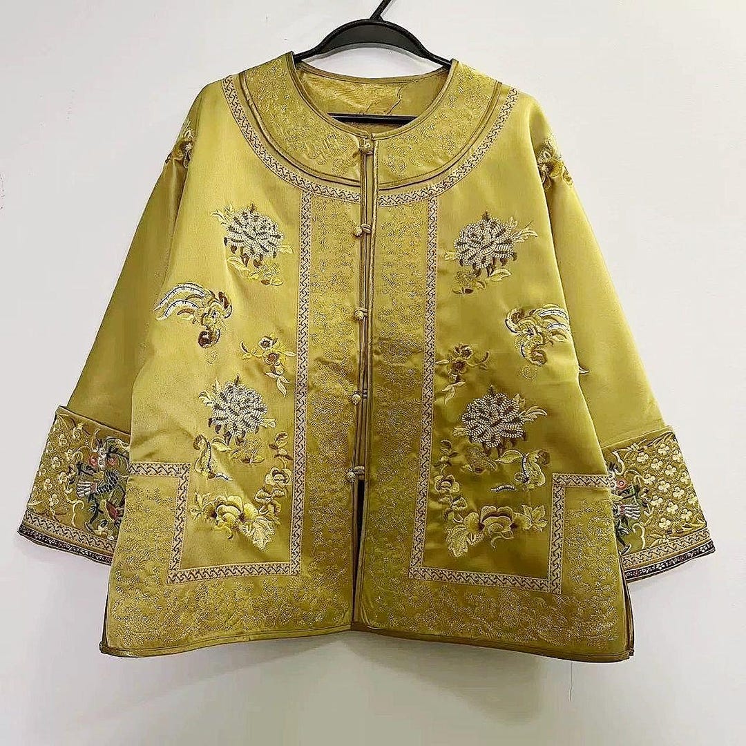Chinese Embroidered Tang Jacket, Gold Tang Suit, Vintage Oriental Top ...