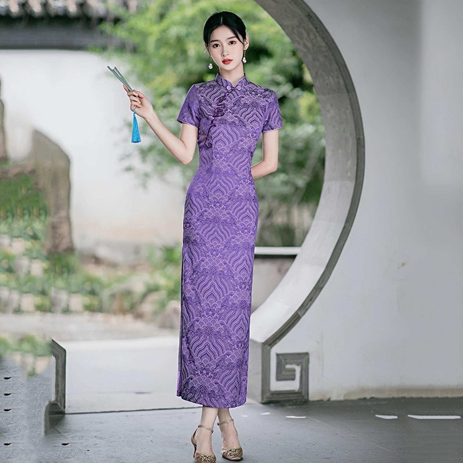 Purple Cheongsam Dress, Vintage Qipao Gown, Elegant Chinese Dress ...