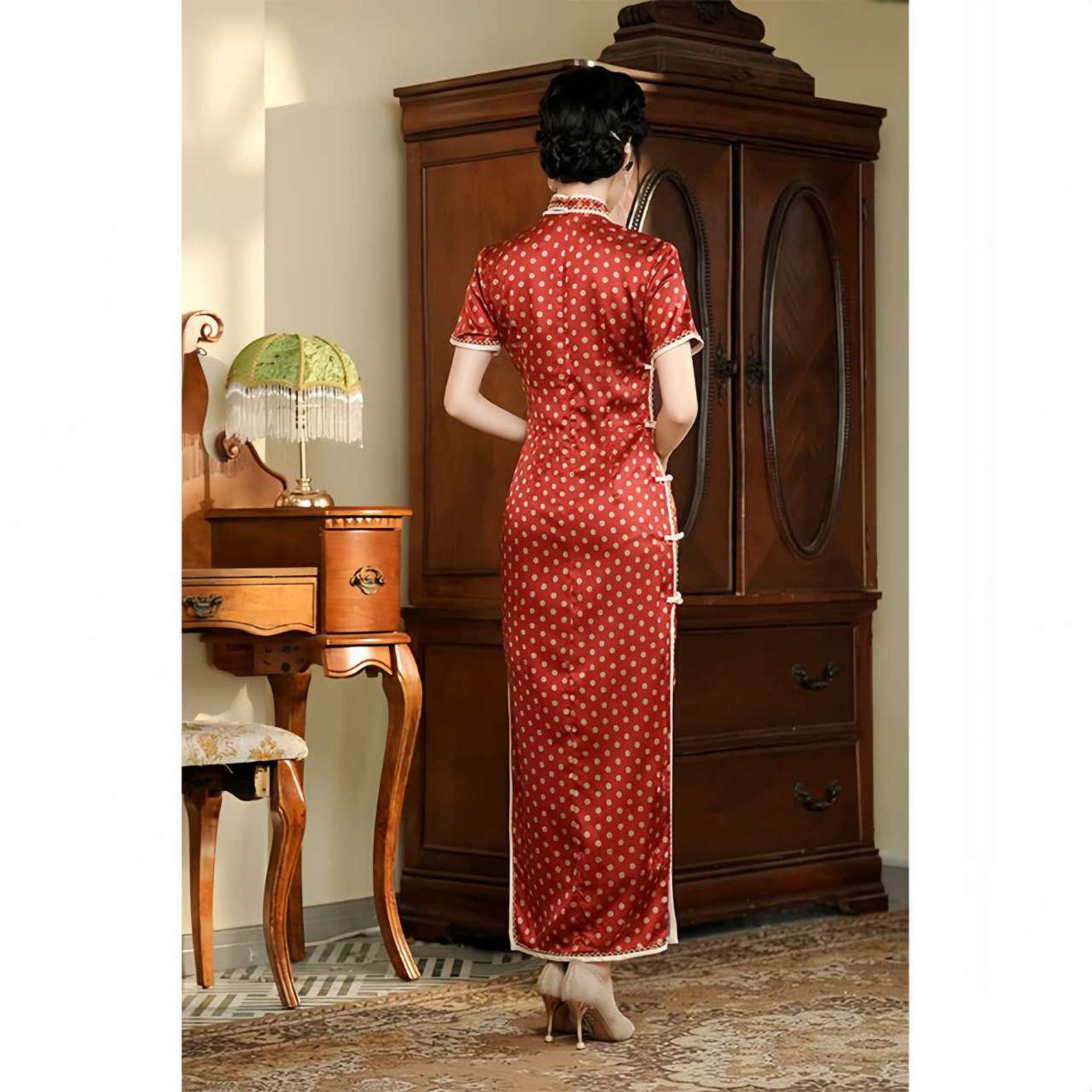 Vintage Polka Dot Qipao, French Style Cheongsam Dress, 1930s Chinese ...