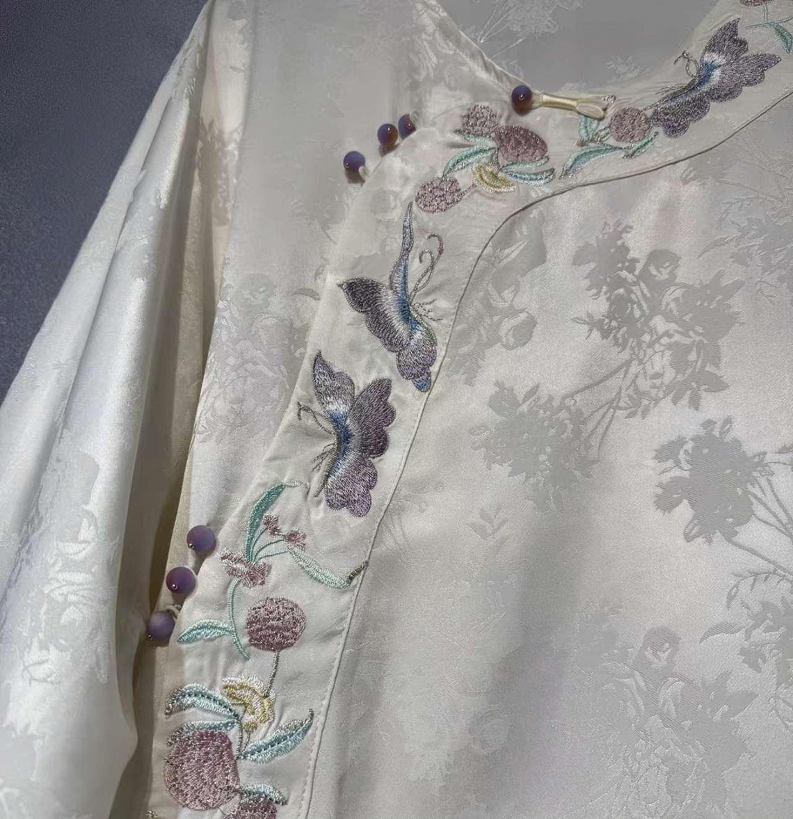 Silk Chinese Jacket, Purple Tang Suit, Vintage Oriental Top, Hanfu ...