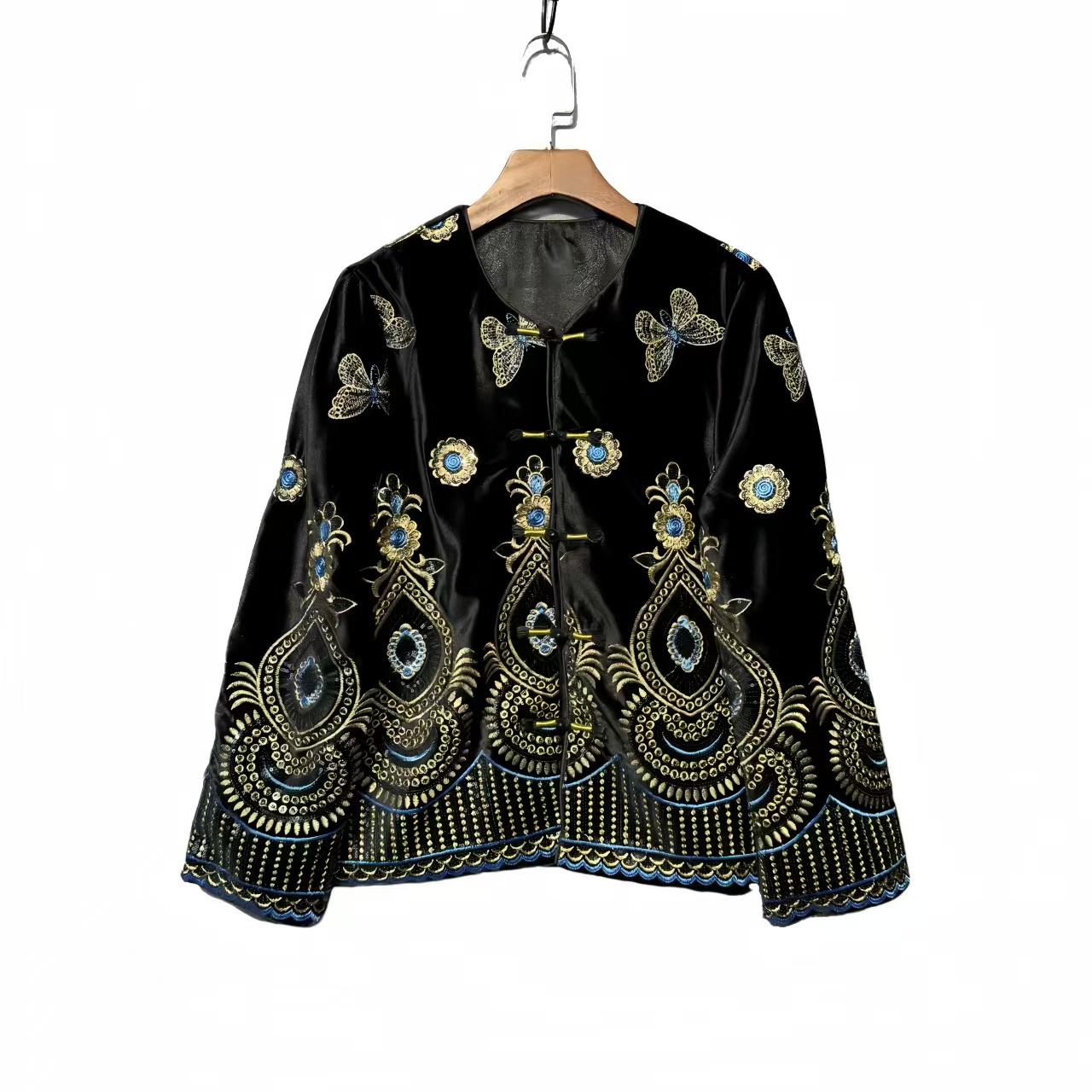 Velvet Embroidered Chinese Jacket With Sequins,retro Oriental Coat for ...