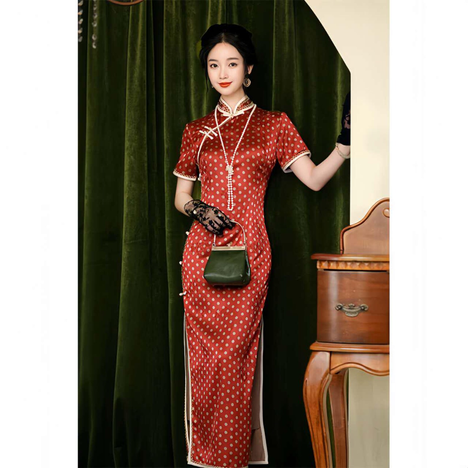 Vintage Polka Dot Qipao, French Style Cheongsam Dress, 1930s Chinese ...