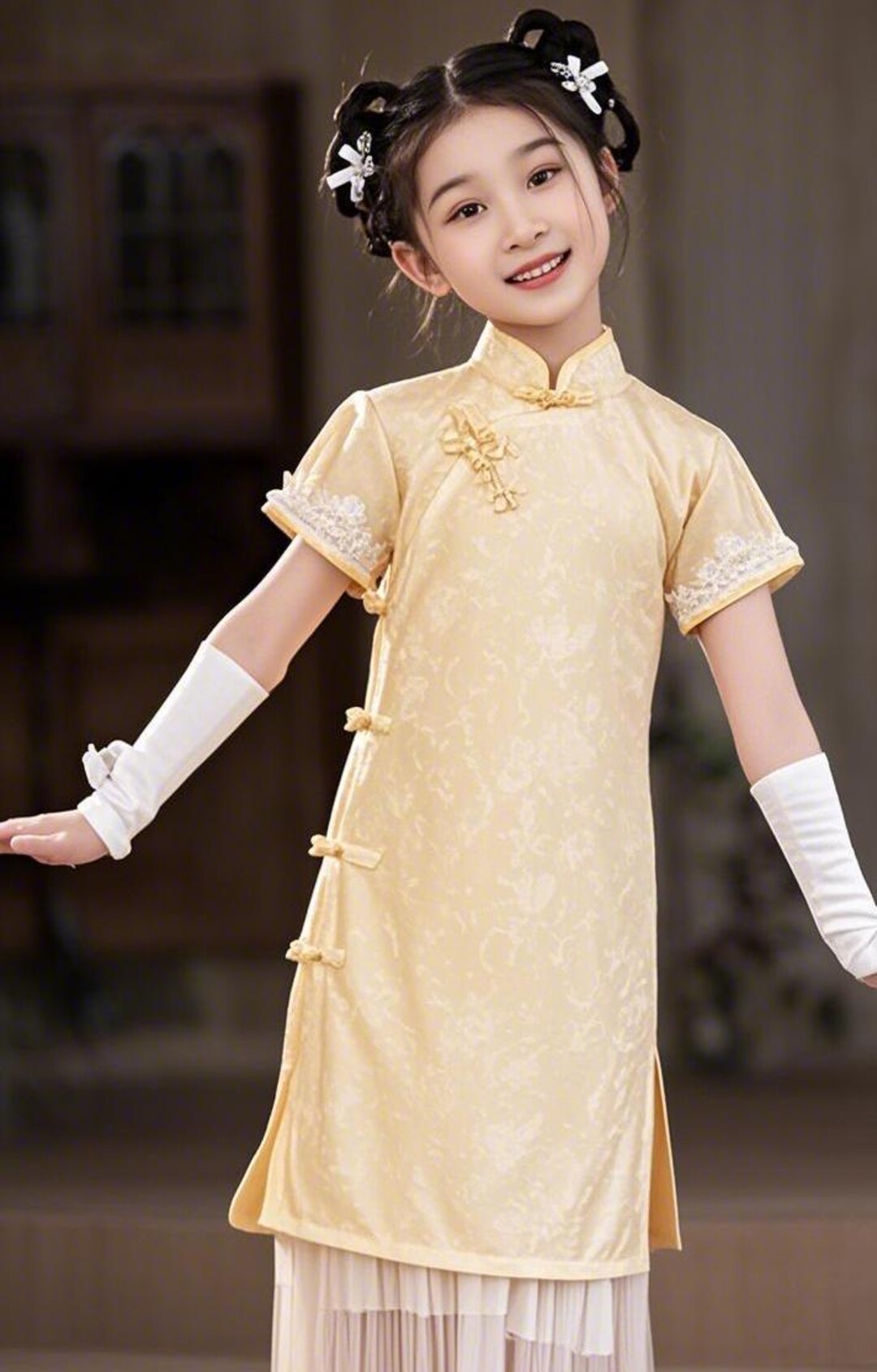 Girls Embroidered Qipao Dress | Cream Cheongsam for Kids | Mandarin ...