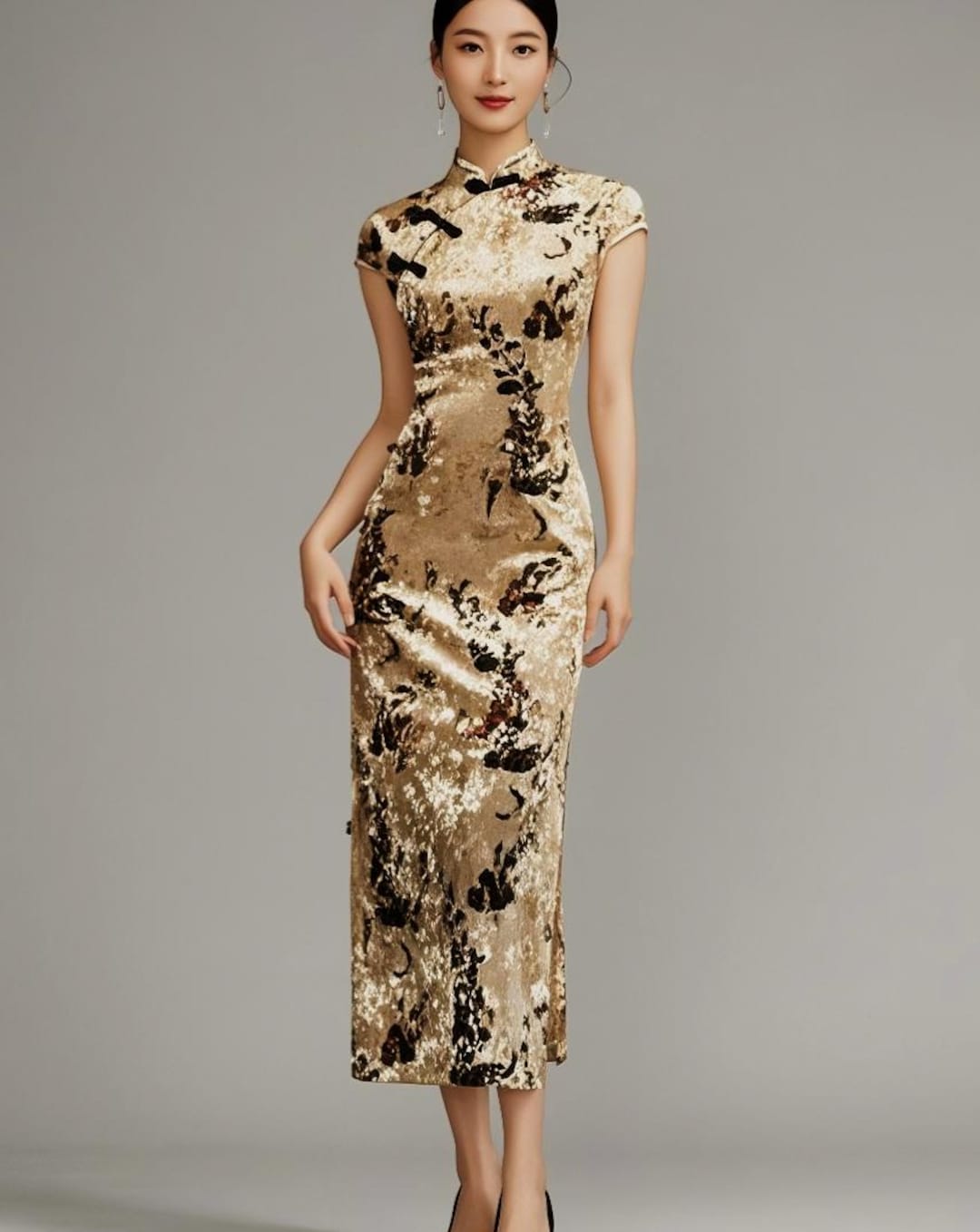 Faux Floral Satin Gradient Qipao Dress | Cheongsam for Women | Elegant ...