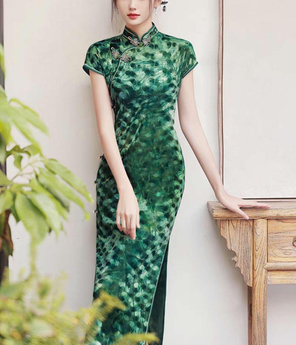 Velvet Green Qipao Dress, Retro Cheongsam for Women, Vintage Chinese ...
