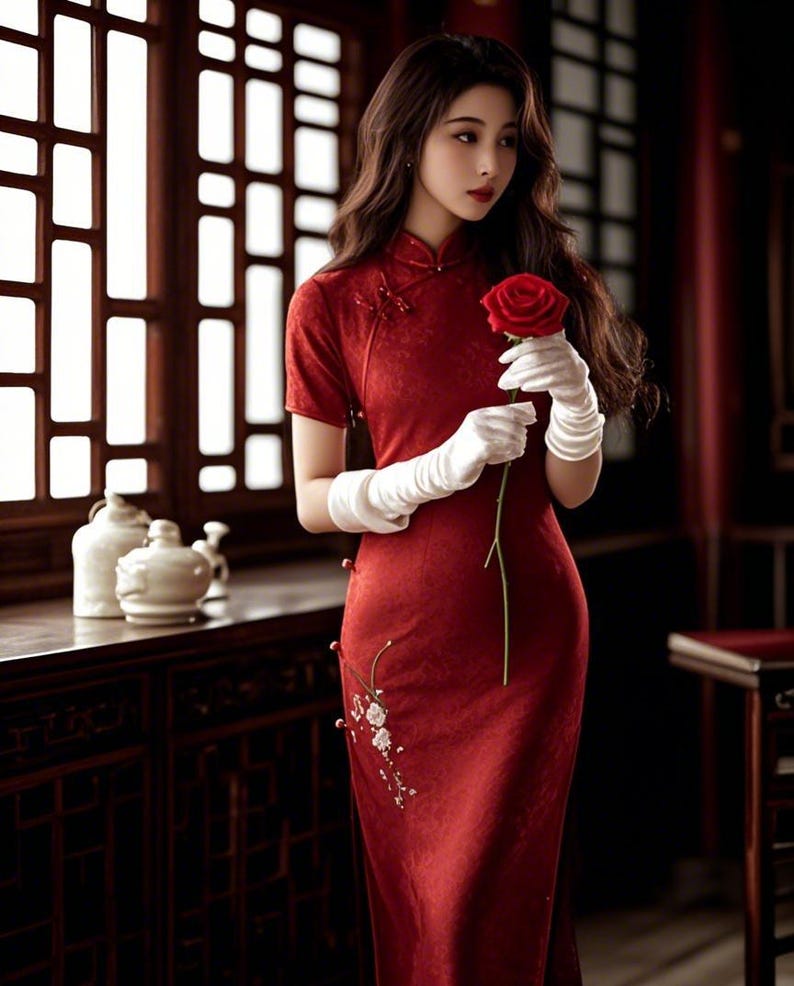 Elegant Embroidered Wedding Cheongsam,traditional Chinese Qipao, Red ...