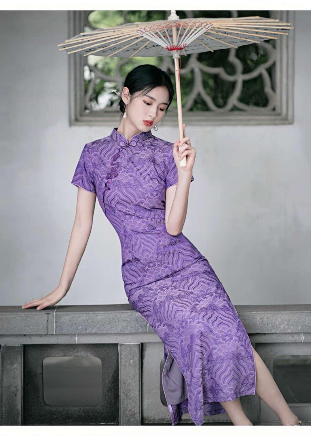 Purple Cheongsam Dress, Vintage Qipao Gown, Elegant Chinese Dress ...