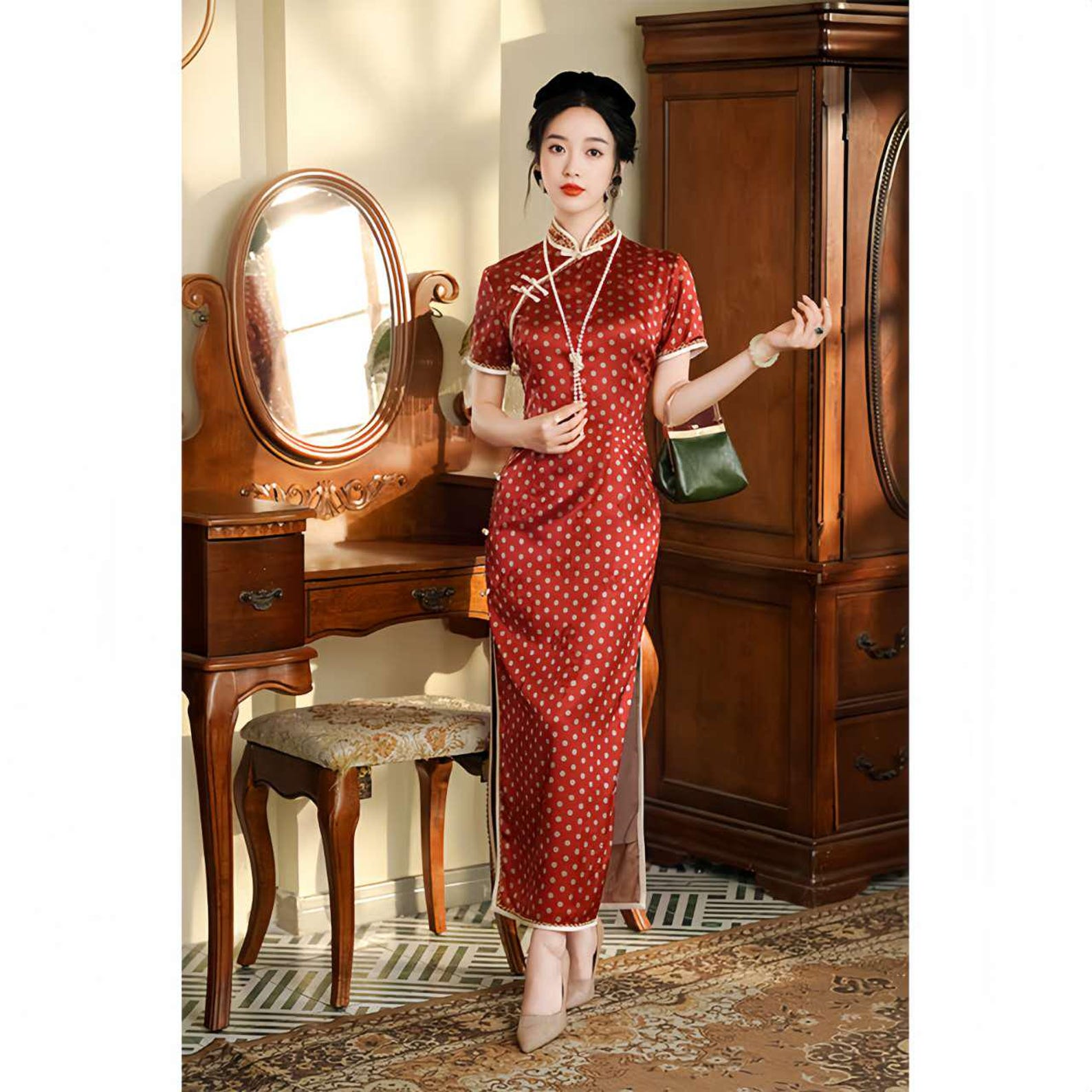 Vintage Polka Dot Qipao, French Style Cheongsam Dress, 1930s Chinese ...
