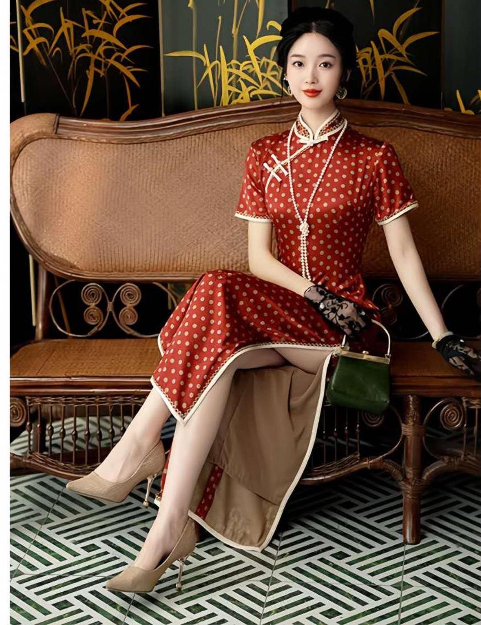 Vintage Polka Dot Qipao, French Style Cheongsam Dress, 1930s Chinese ...