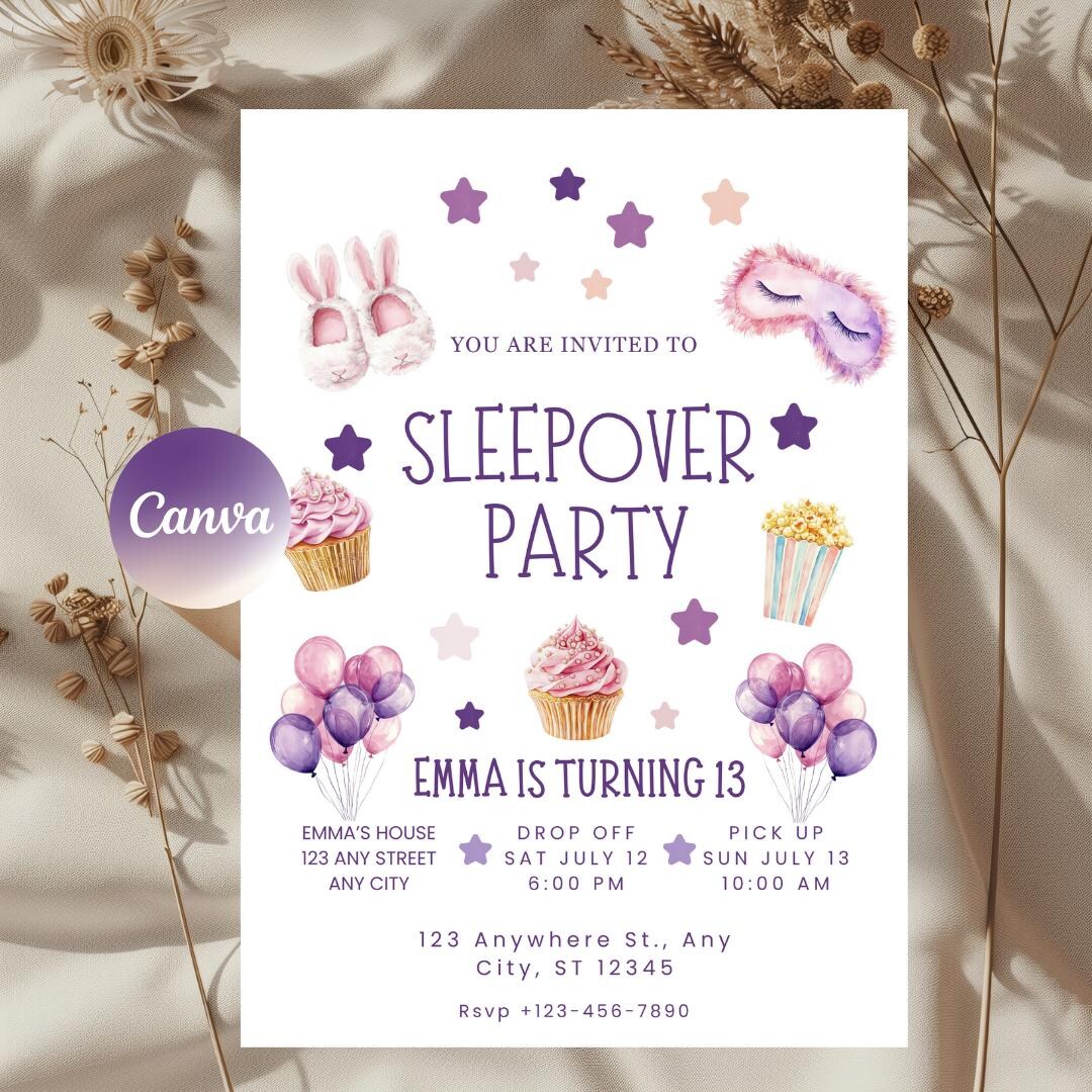 13th Birthday Sleepover Invitation | Pajama Party Invitation | Girls ...
