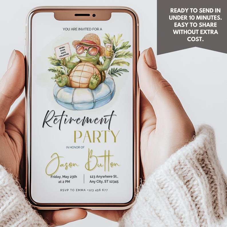 Funny Retirement Party Invitation With Turtle Float – Editable Canva ...